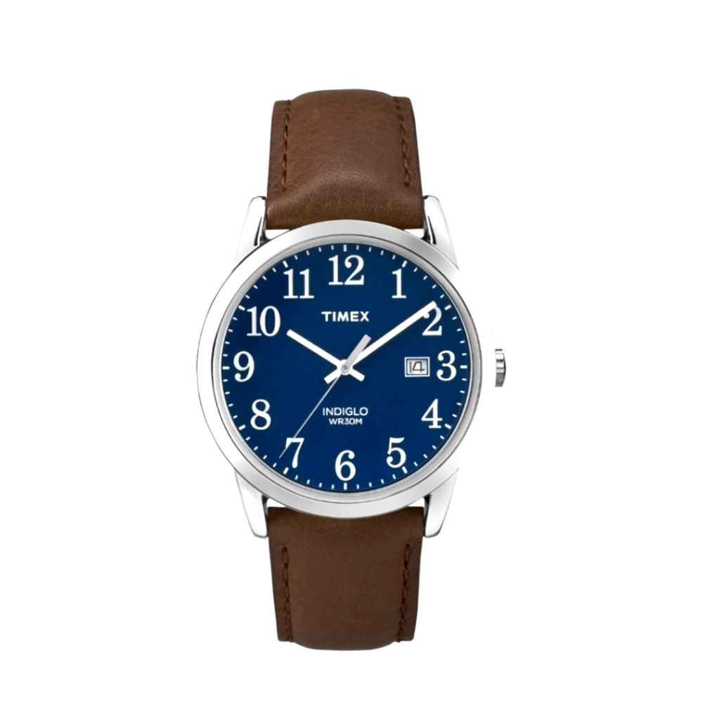Timex ~ Easy Reader ~ Blue Face Watch With Brown Leat… - Gem